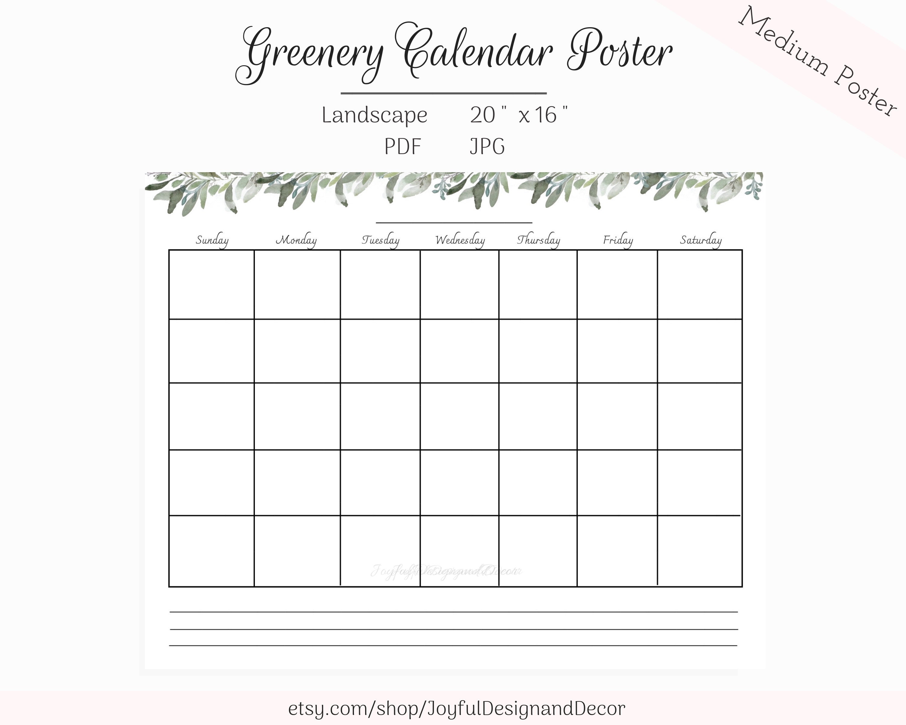 Large Greenery Calendar, Printable Greenery Calendar, Desk Calendar ...