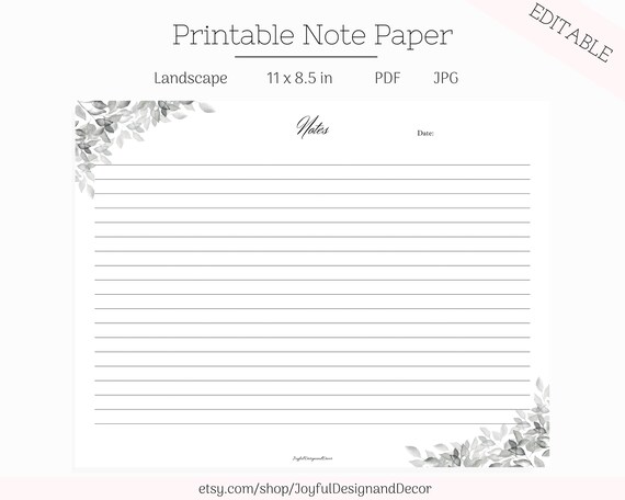 Note Page Printable Notesheet Floral Note Paper Black and | Etsy