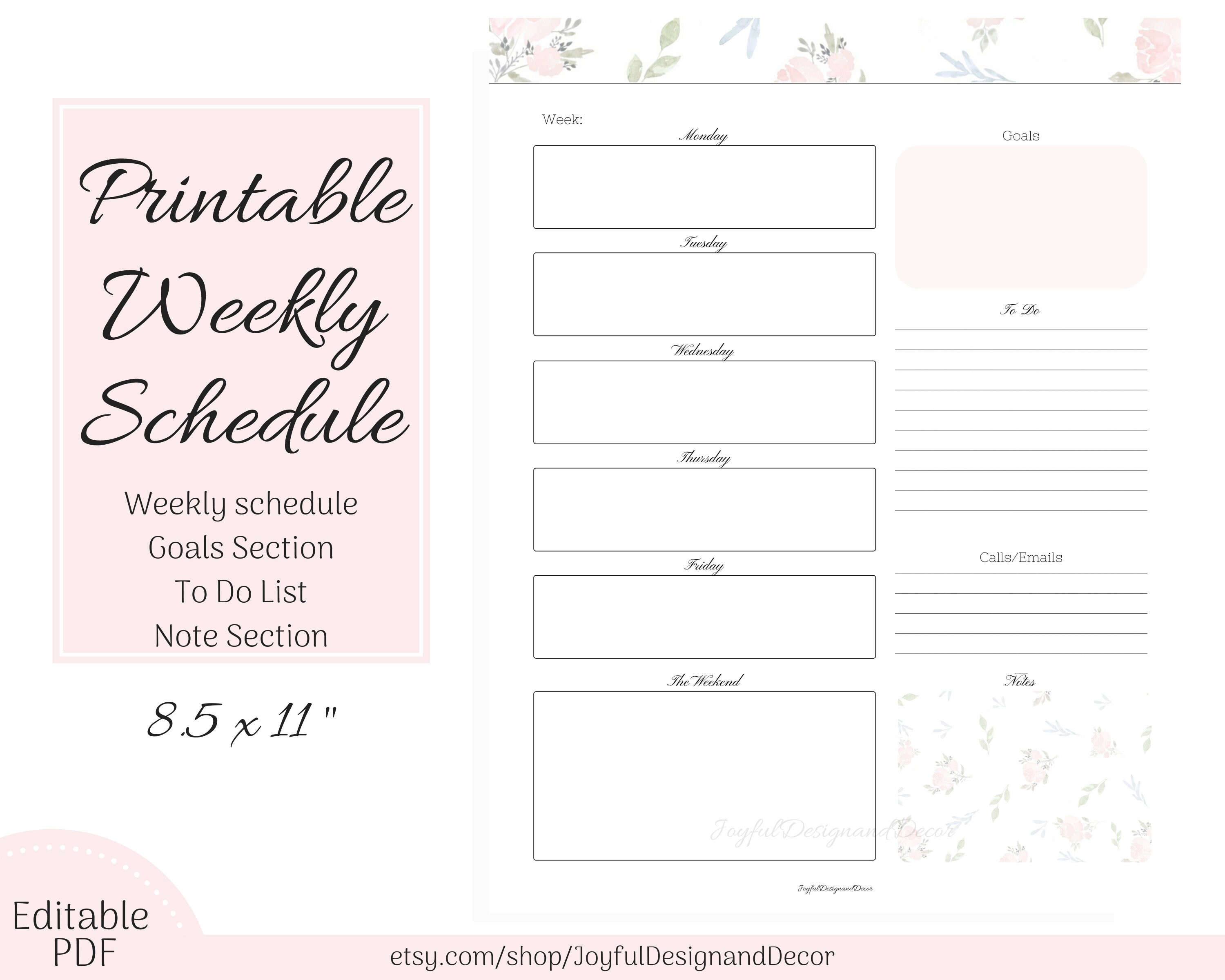 Editable Schedule Printable Weekly Schedule Fillable Weekly Planner ...