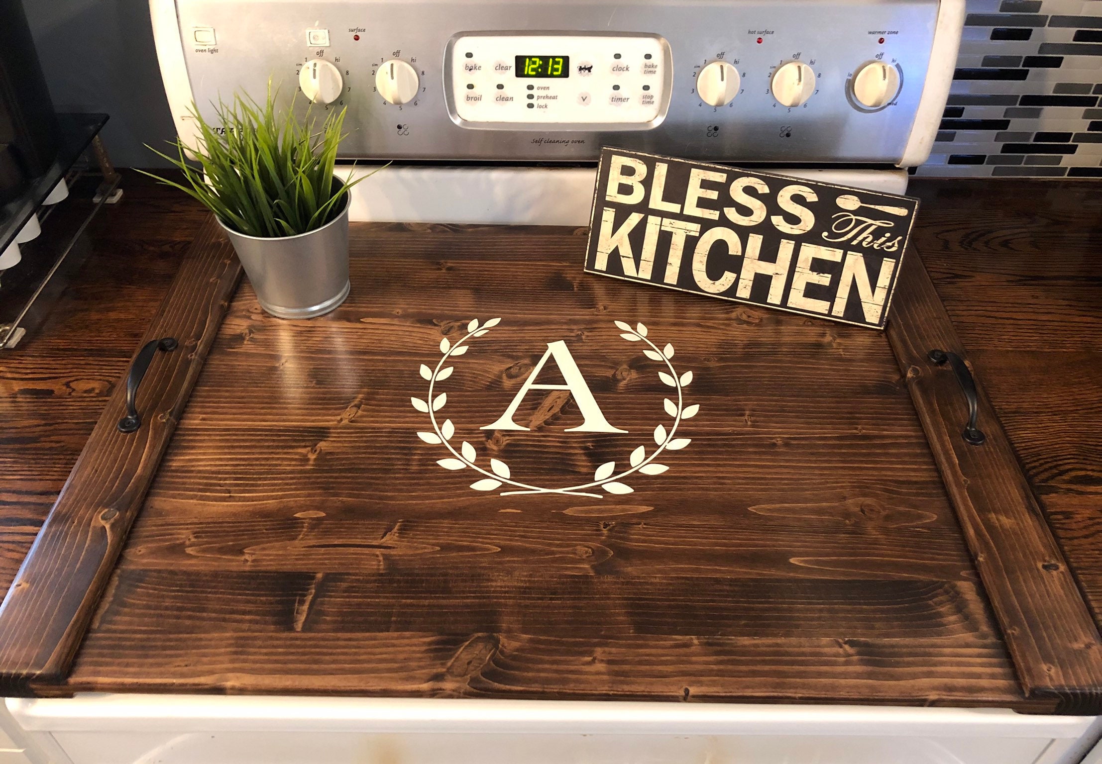 Rustic Farmhouse Wooden Kitchen Stove Top Cover Tray Noodle - Etsy