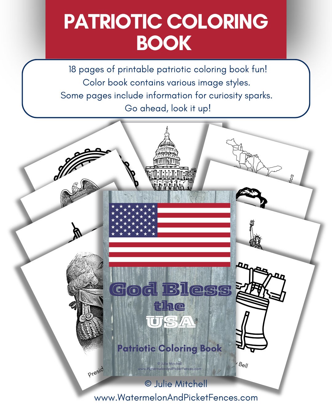 Patriotic Coloring Book Memorial Independence Day Christian Americana ...