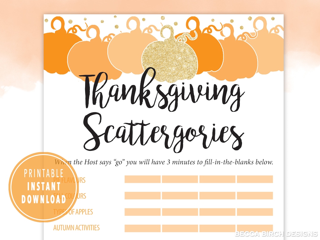 Thanksgiving Scattergories Game - Virtual Classroom Games - Printable ...