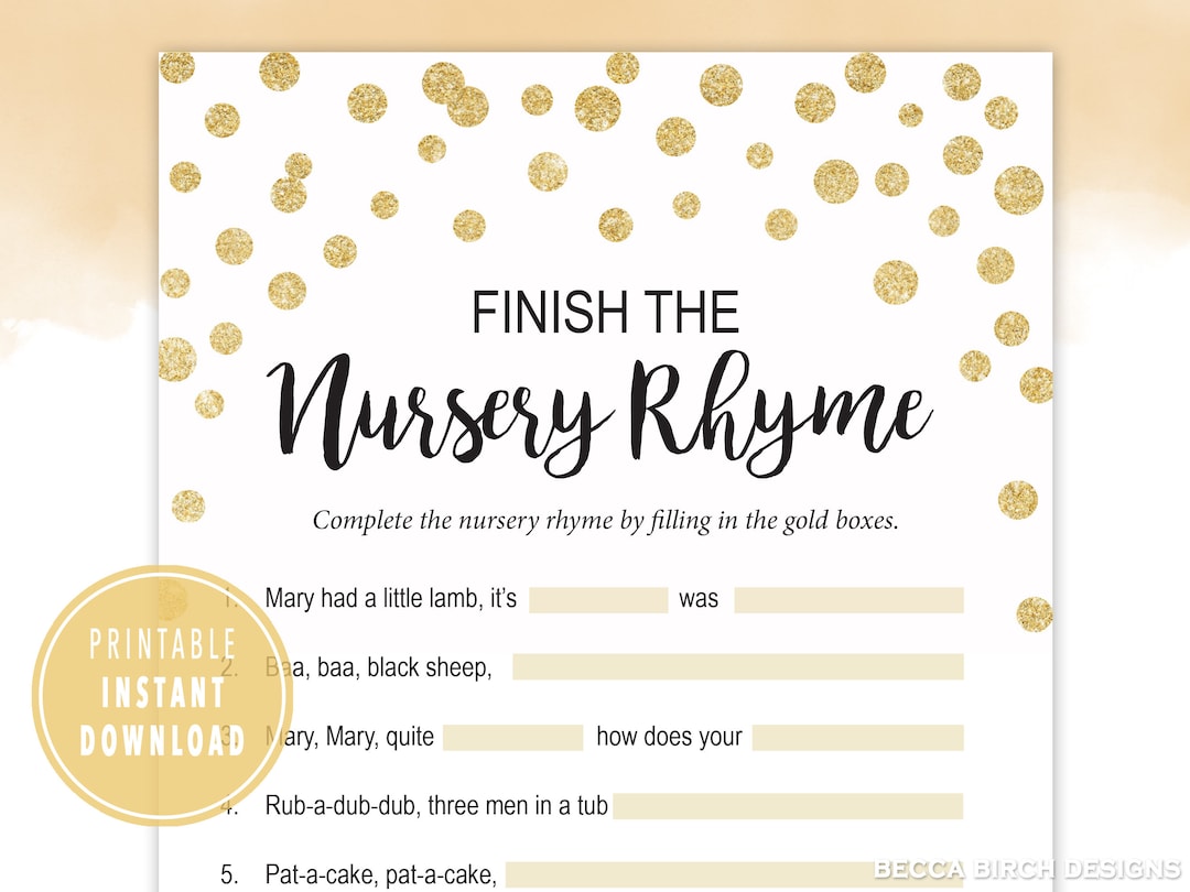 Finish the Nursery Rhyme Game – Printable Baby Shower (digital Download ...
