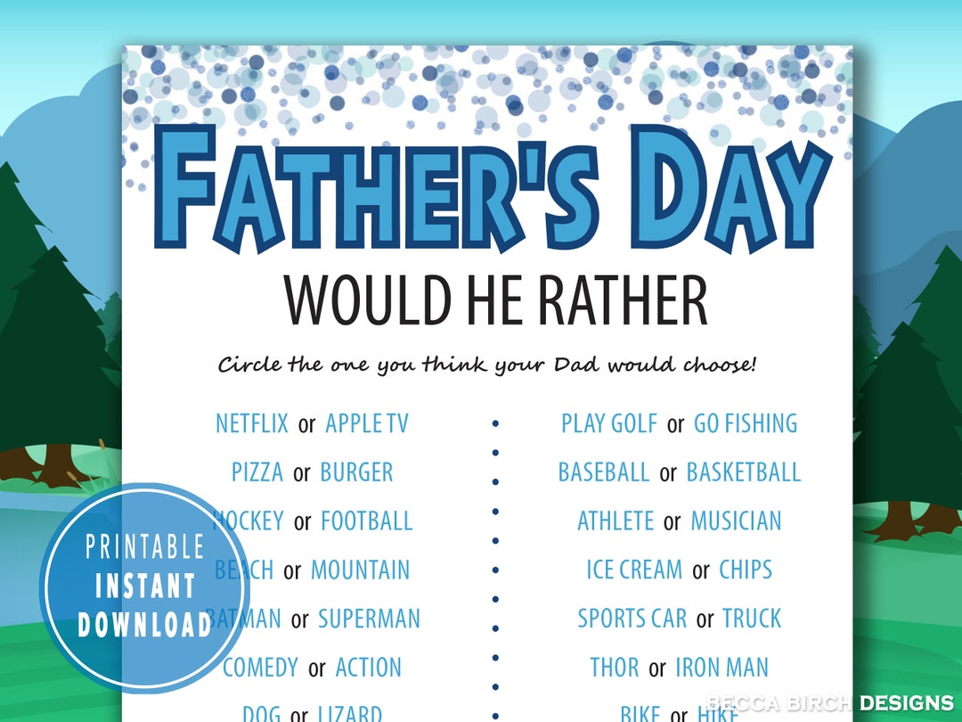 Father's Day Games | Would He Rather Game | This or That Game | Games ...