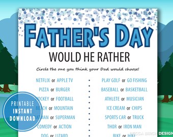 Father's Day Would He Rather Game | Father's Day Printable Game | Dad ...