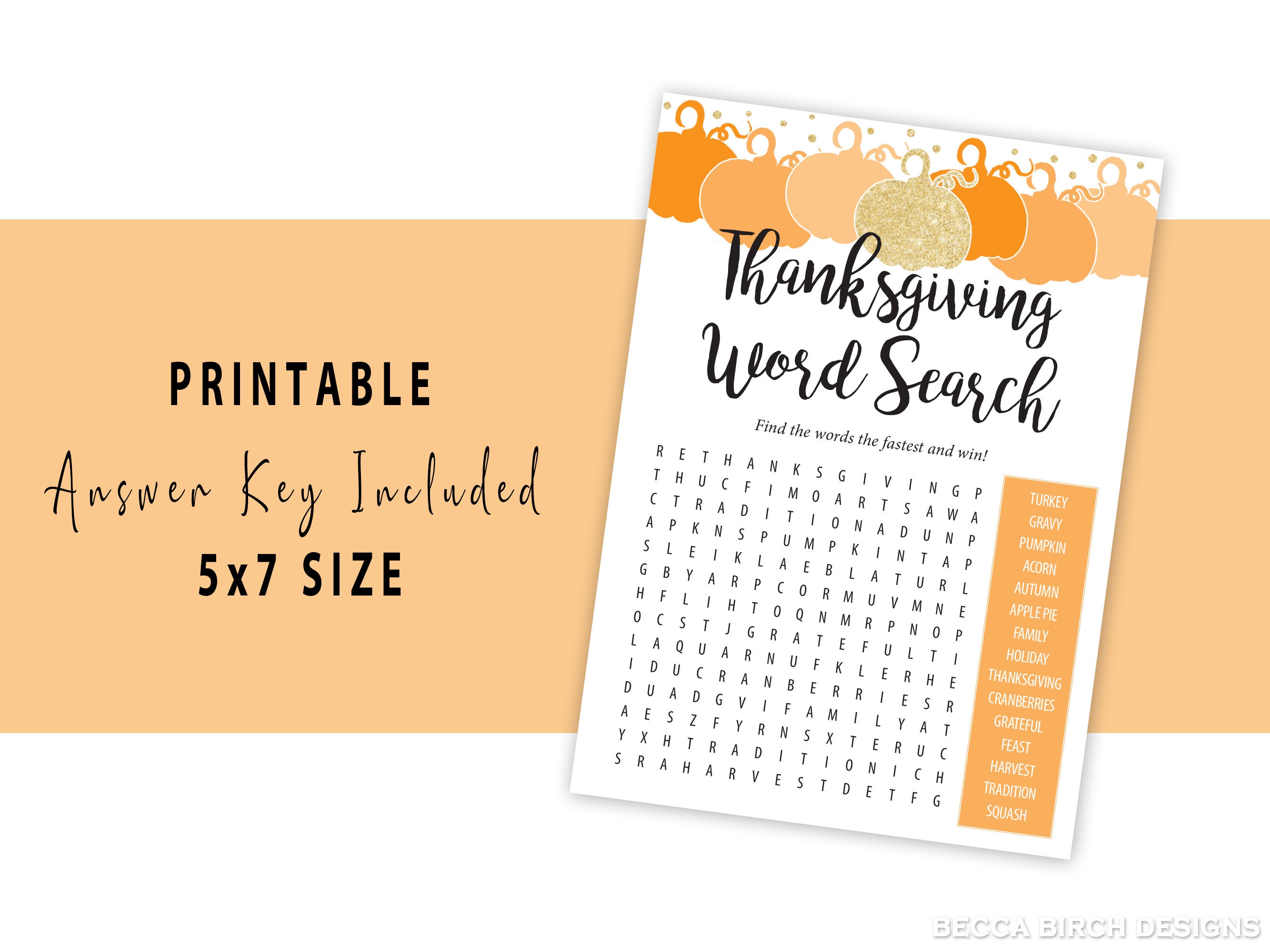 Thanksgiving Word Search Game – Printable Holiday Activity (digital ...