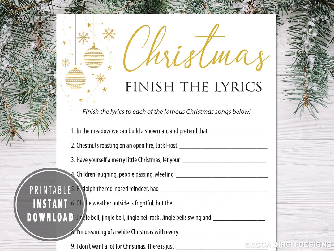 Christmas Music Trivia - Finish the Lyrics - Printable Game - Holiday ...