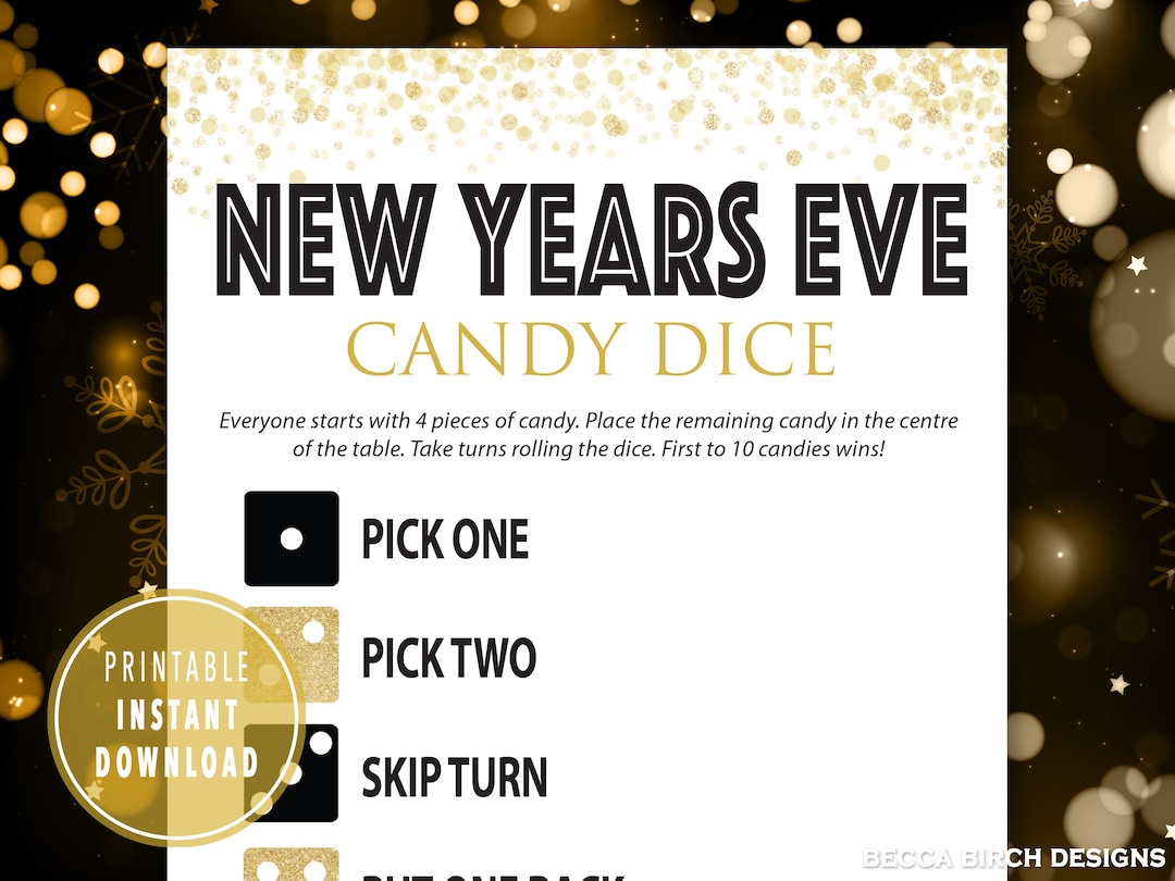 New Years Eve Candy Dice Game | Printable NYE Party (digital Download ...