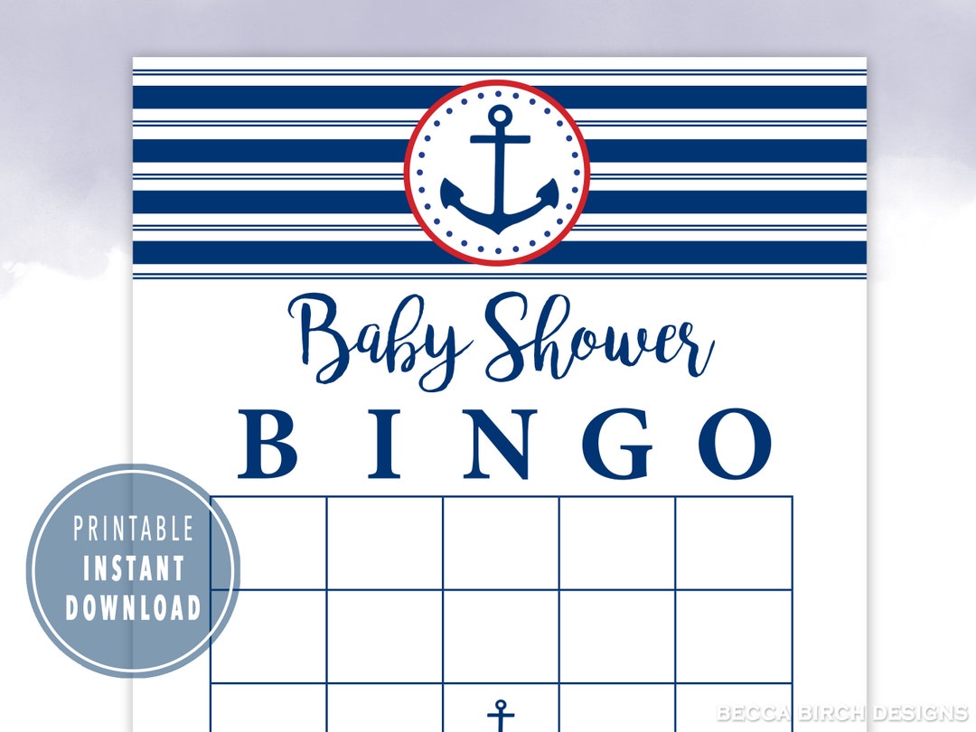 Nautical Baby Shower Bingo Game – Printable Anchor Theme (digital ...