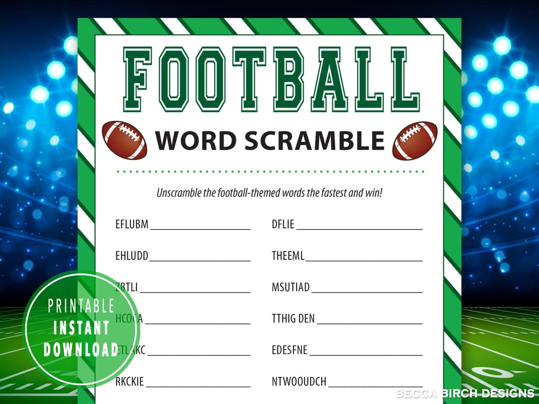 Football Word Scramble Game Super Bowl Games for Kids, Teens and Adults ...