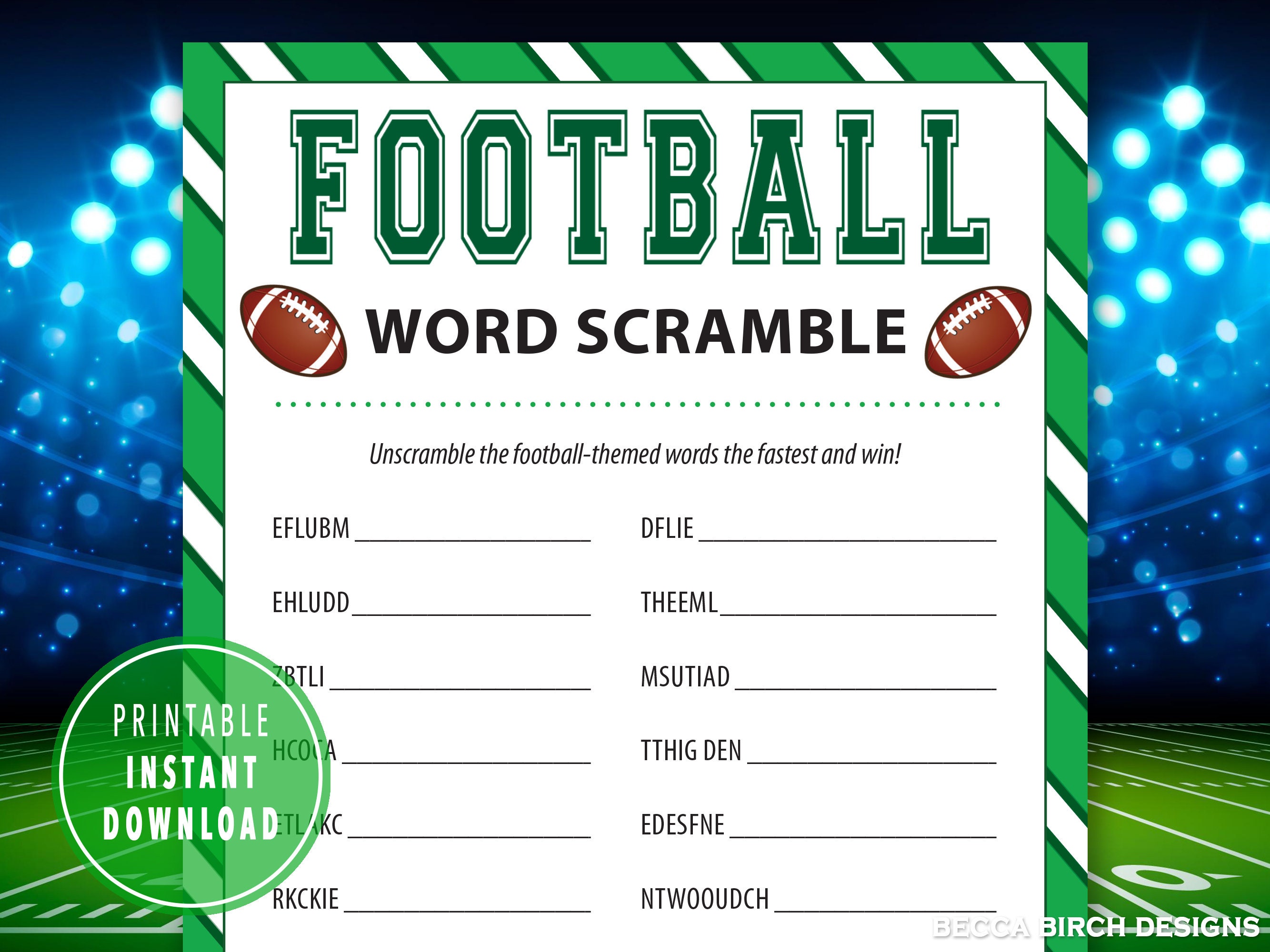 Football Word Scramble Game Super Bowl Games for Kids, Teens and Adults ...