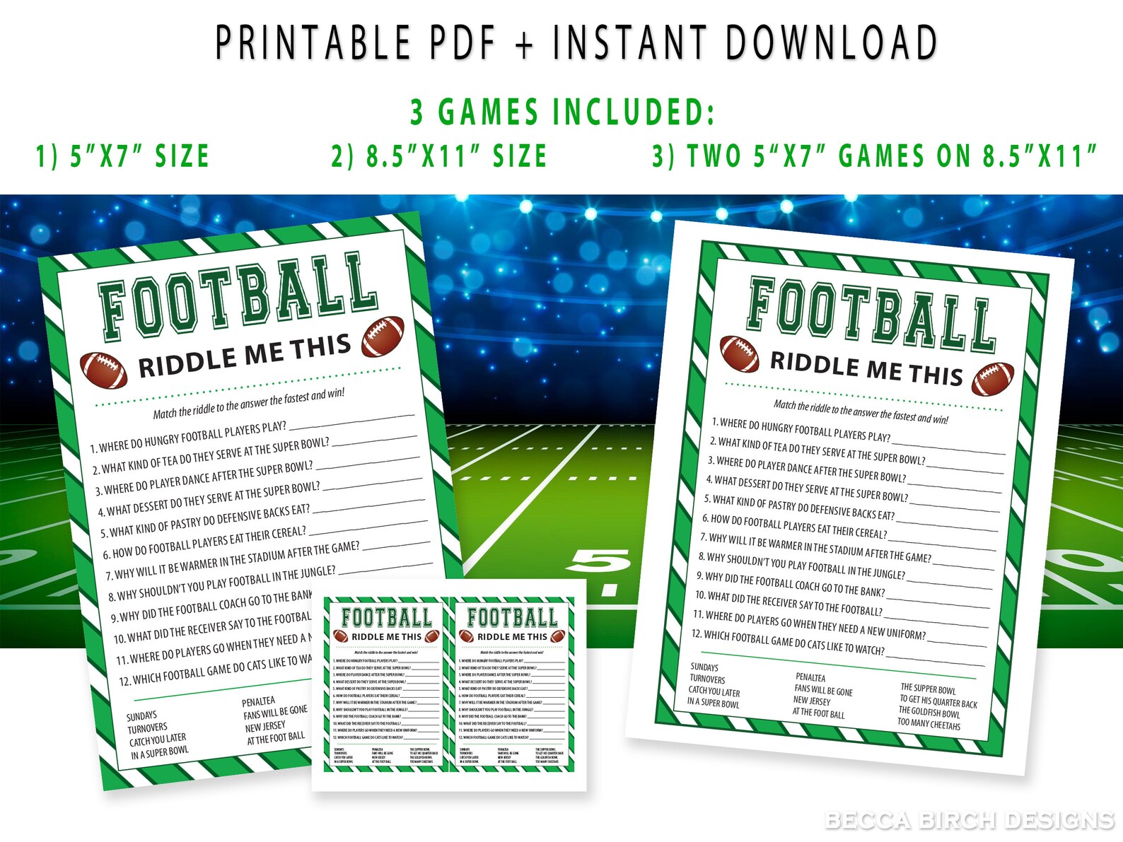 Football Riddle Me This Game | Super Bowl Games for Kids, Teens and ...