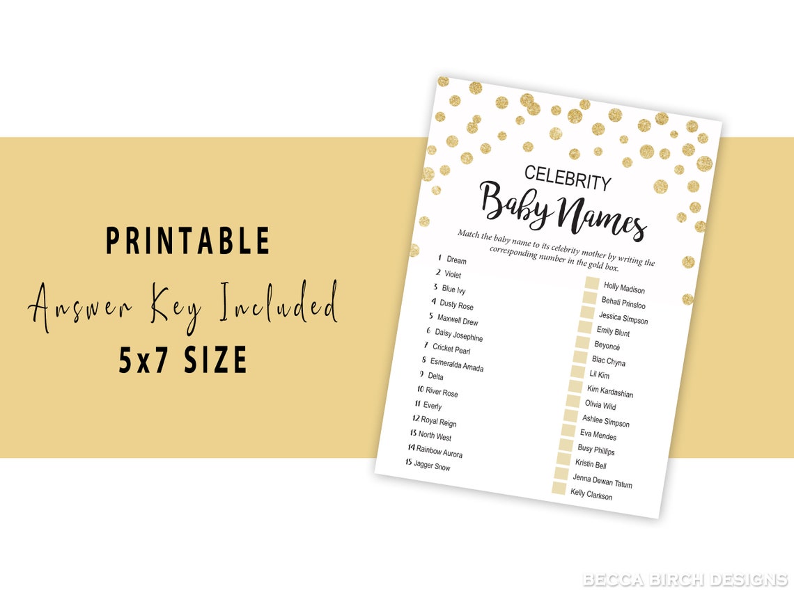 Celebrity Baby Name Game – Printable Baby Shower Activity (digital ...