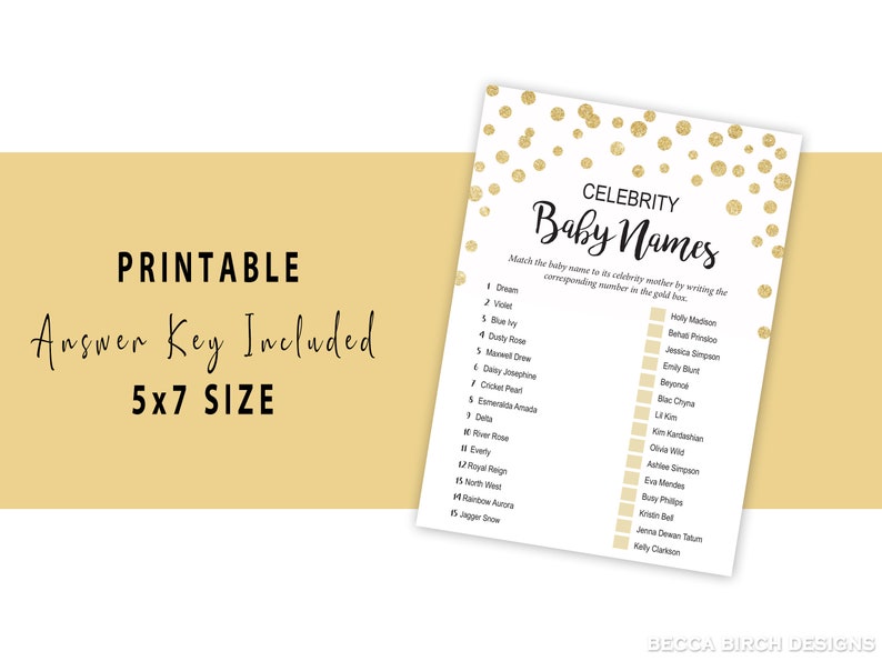 Celebrity Baby Name Game – Printable Baby Shower Activity (digital ...