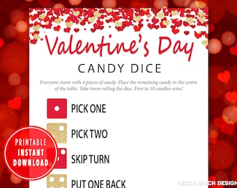 Valentine's Day Candy Dice Game | Printable Game | Valentine's Activity ...