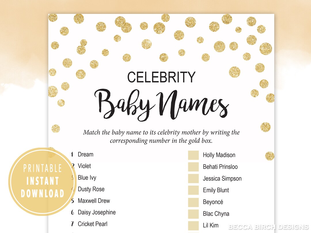 Celebrity Baby Name Game – Printable Baby Shower Game – Virtual Baby ...