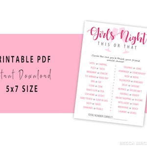 Girls Night This or That Game - Printable Party Game (digital Download ...