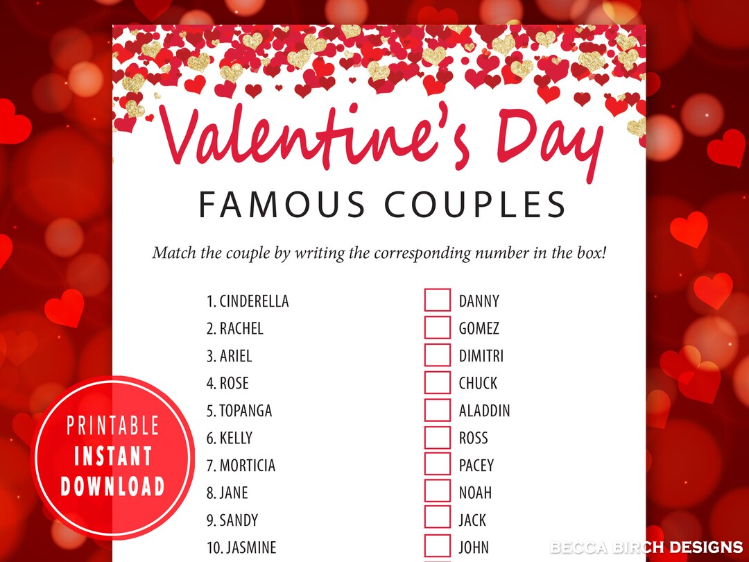 Famous Couples Game Valentine's Day Galentine's Day Games Valentine's ...