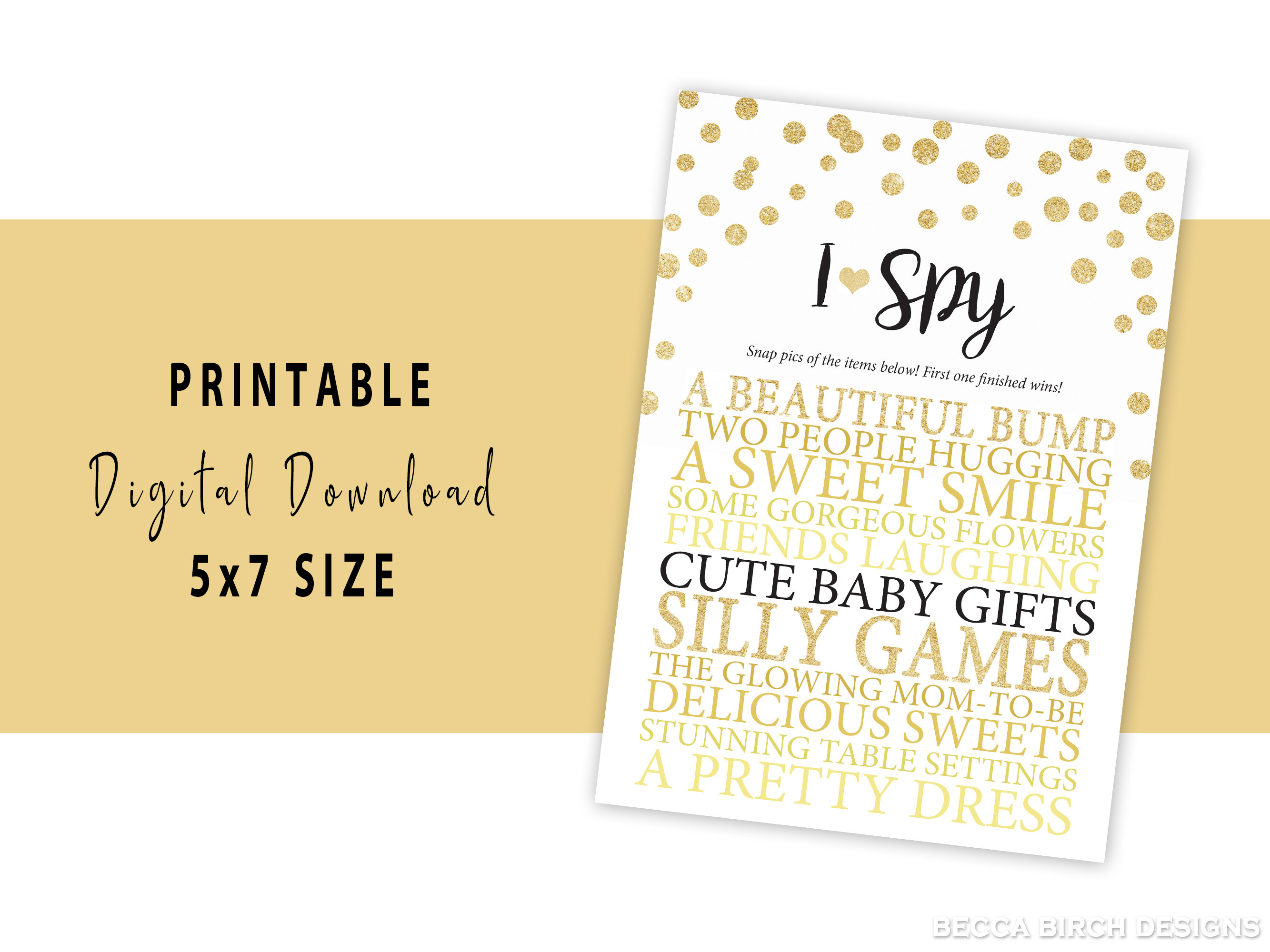 I Spy Baby Shower Game – Gold Theme, Gender Neutral (instant Download ...