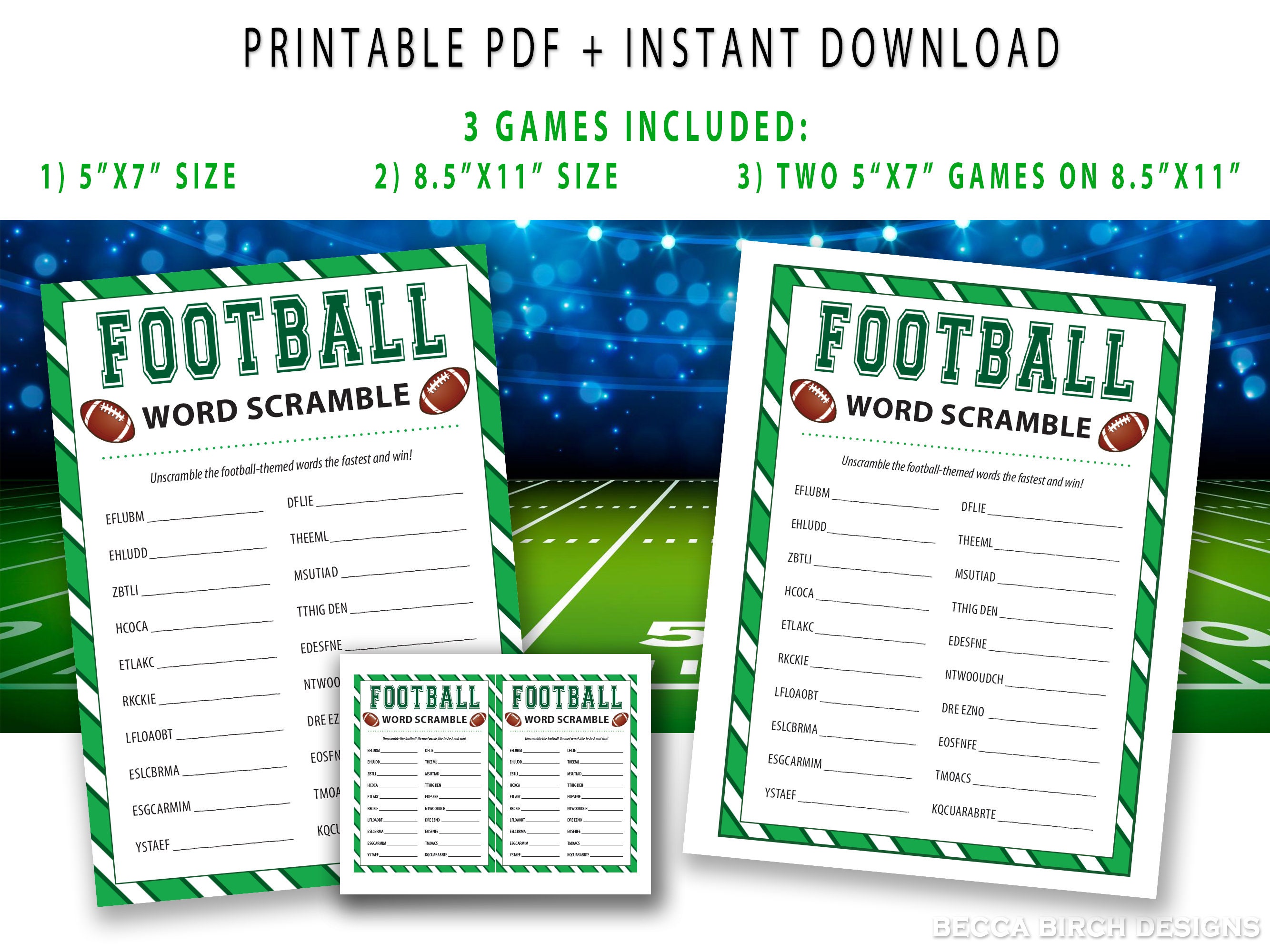 Football Word Scramble Game | Super Bowl Games for Kids, Teens and ...