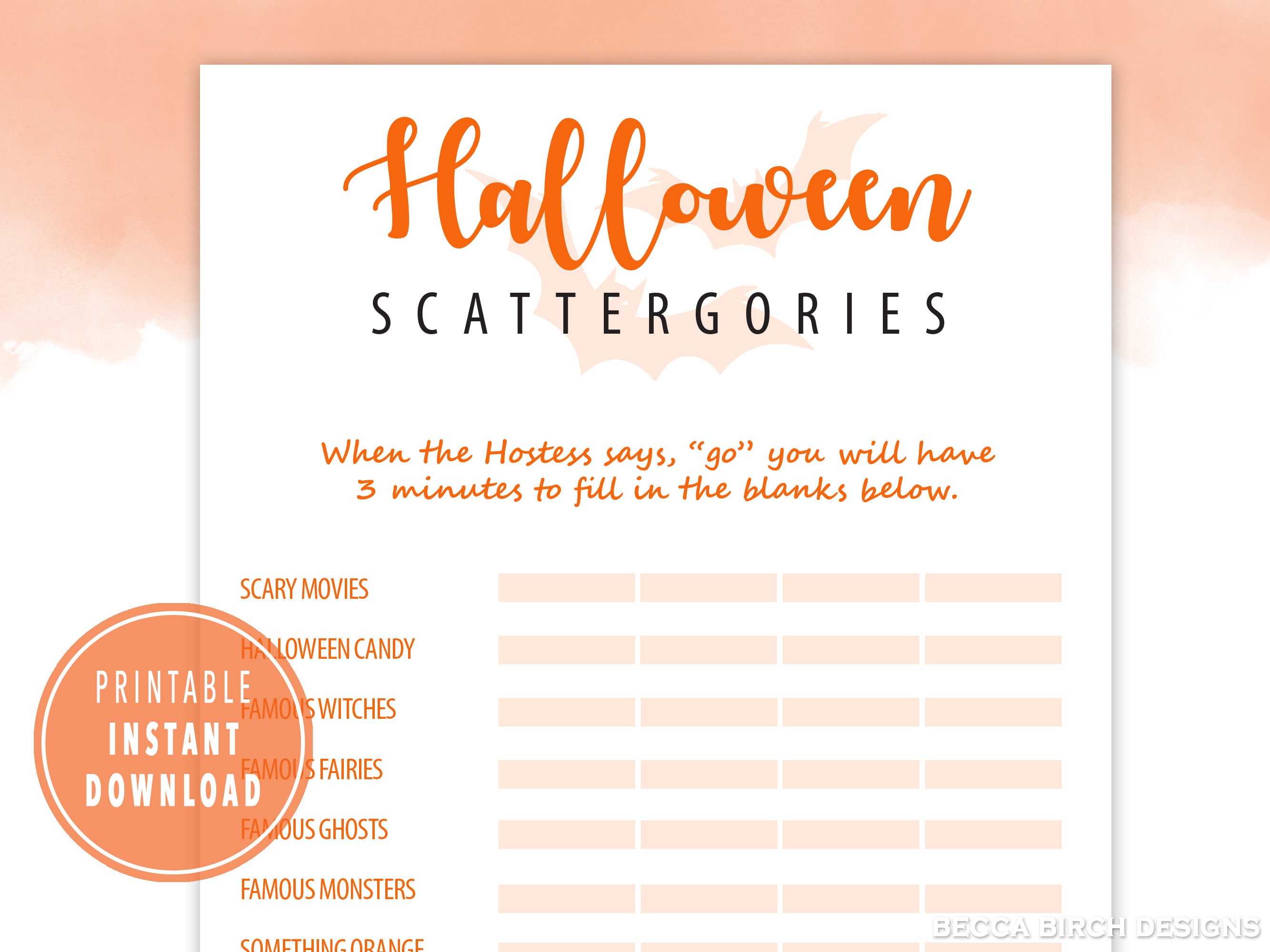 Halloween Scattergories Game Printable Halloween Games Classroom Games ...