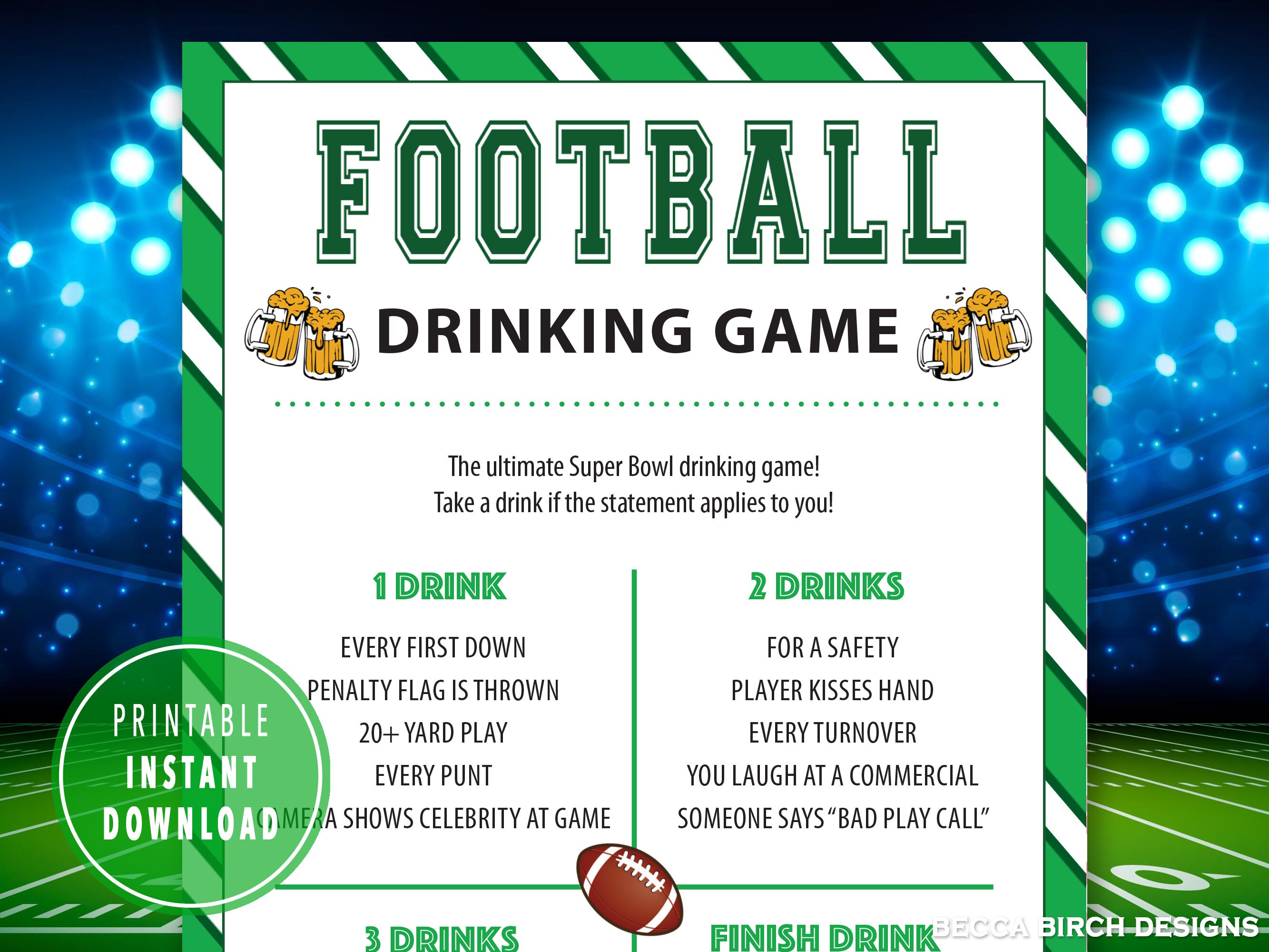 Super Bowl Drinking Game Super Bowl Games for Adults Sports Games Football Drinking Games Sports Drinking Game Drink If Etsy