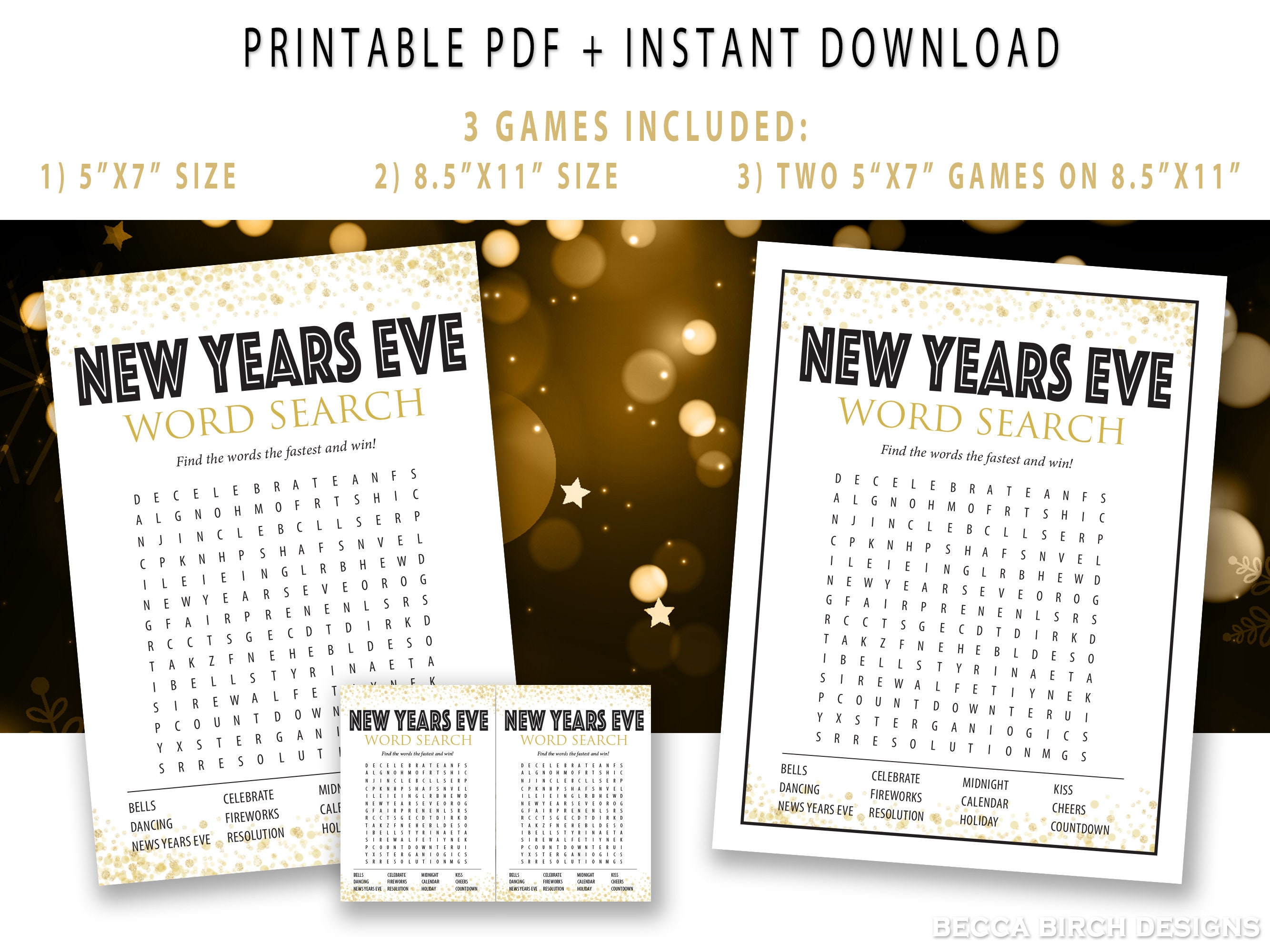 New Years Eve Word Search Game | Printable NYE Activity (PDF) - Etsy