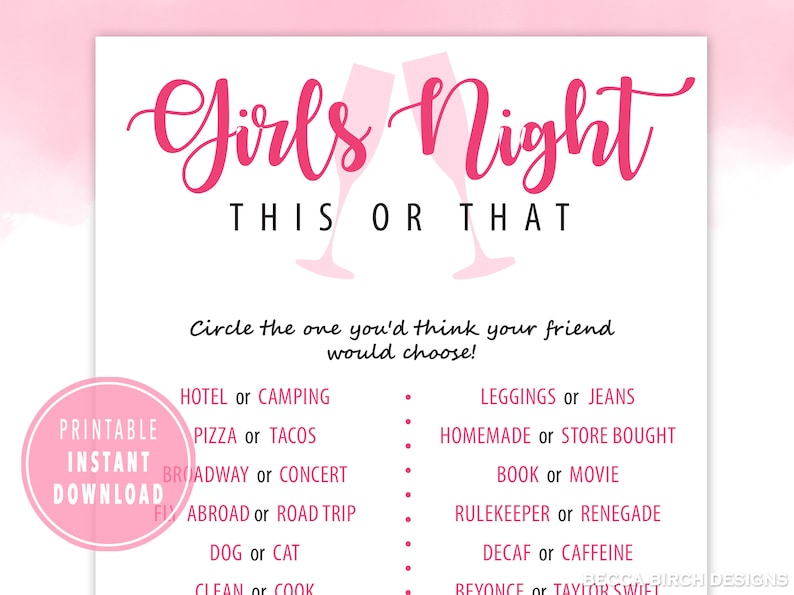 Girls Night This or That Game - Printable Party Game (digital Download ...