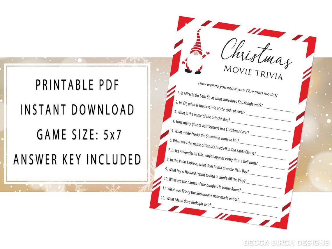 Christmas Movie Trivia Printable Game Holiday Party Games - Etsy