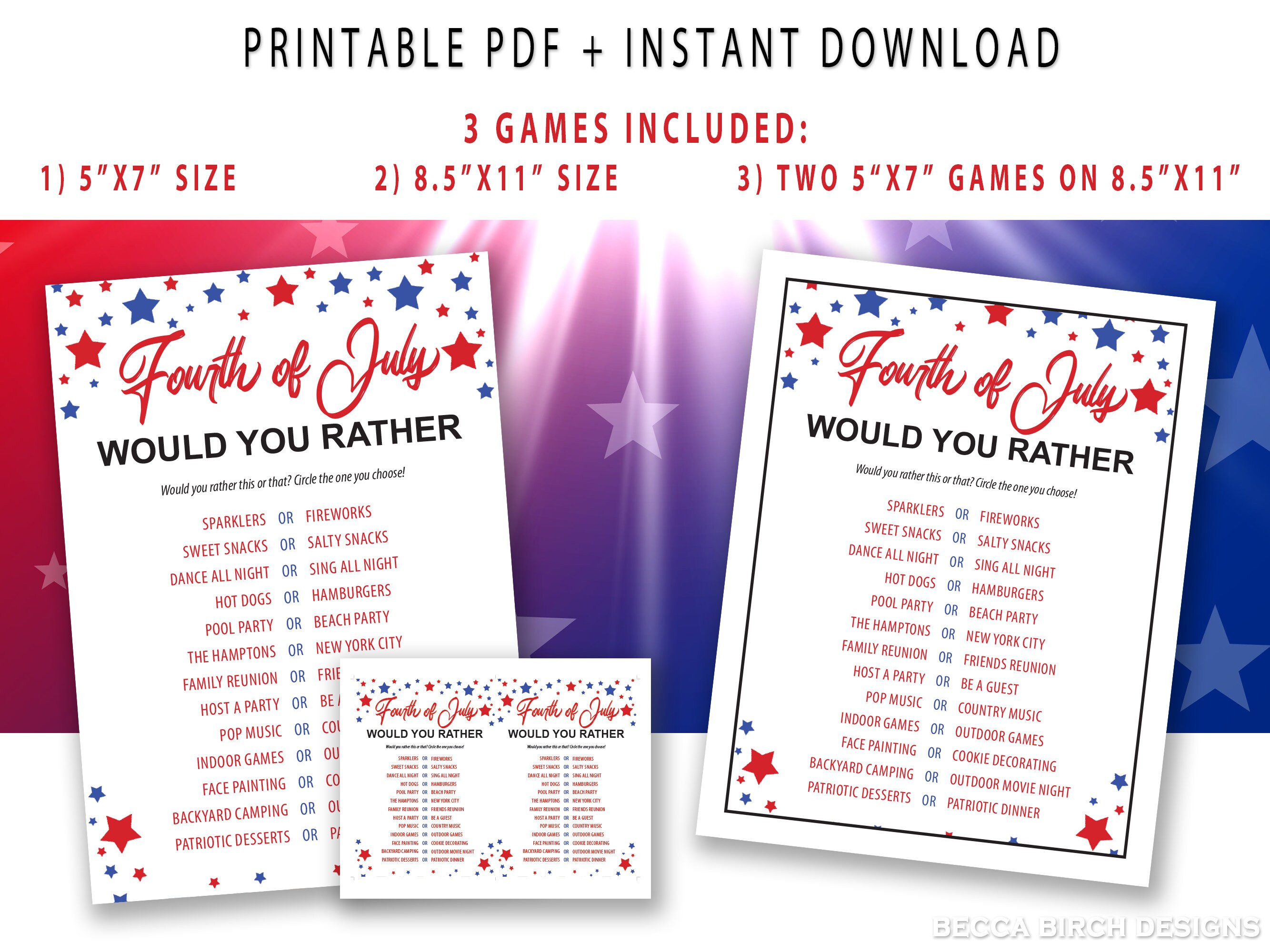 Would You Rather Game | Fourth of July Games for Kids, Teens and Adults ...