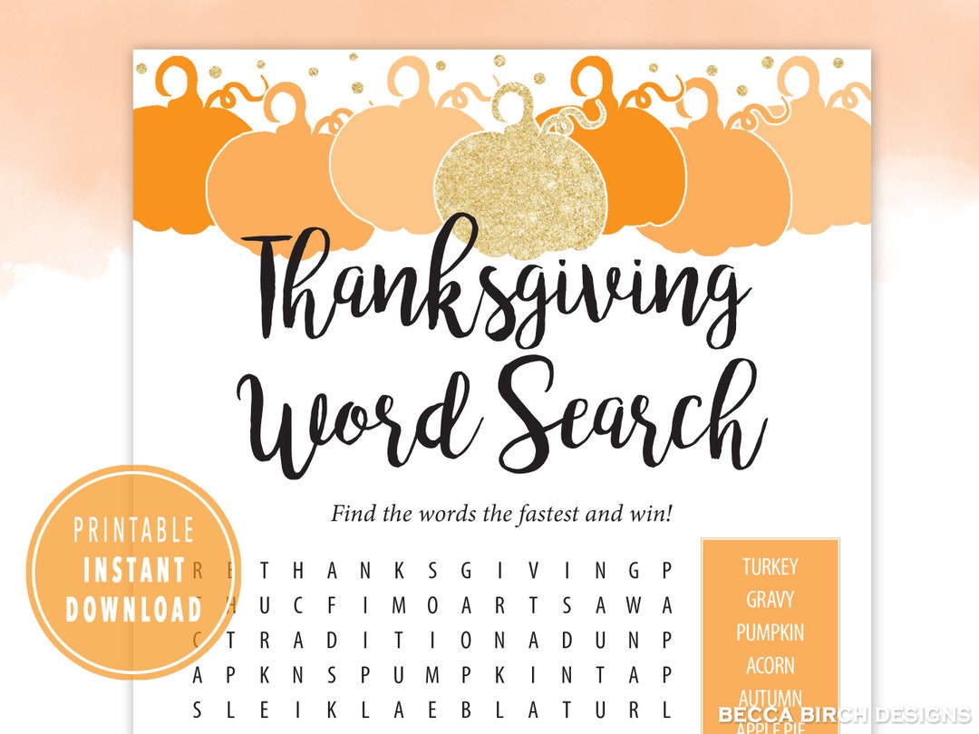 Thanksgiving Word Search Game – Printable Holiday Activity (digital ...