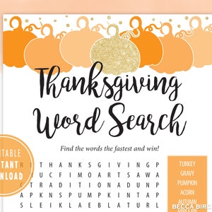Thanksgiving Word Search Game Printable Holiday Games | Etsy