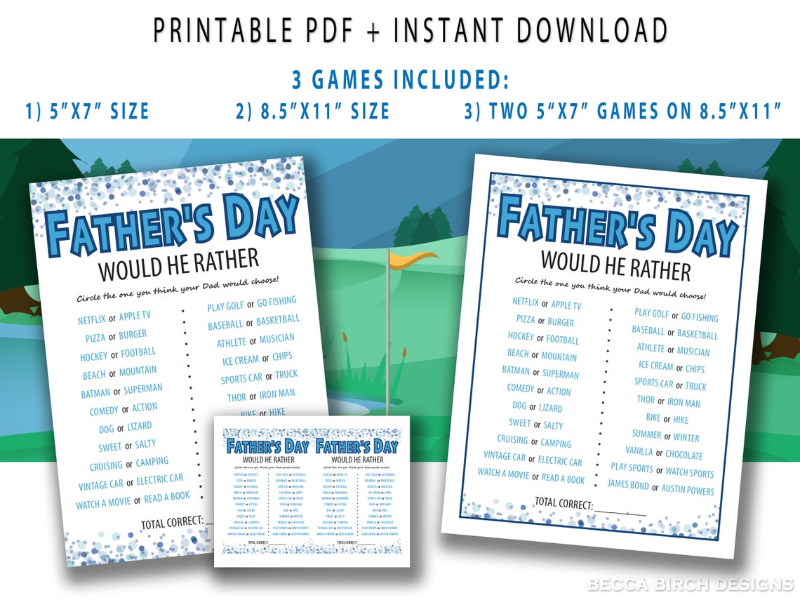 Father's Day Would He Rather Game | Printable Games With Dad (PDF) - Etsy