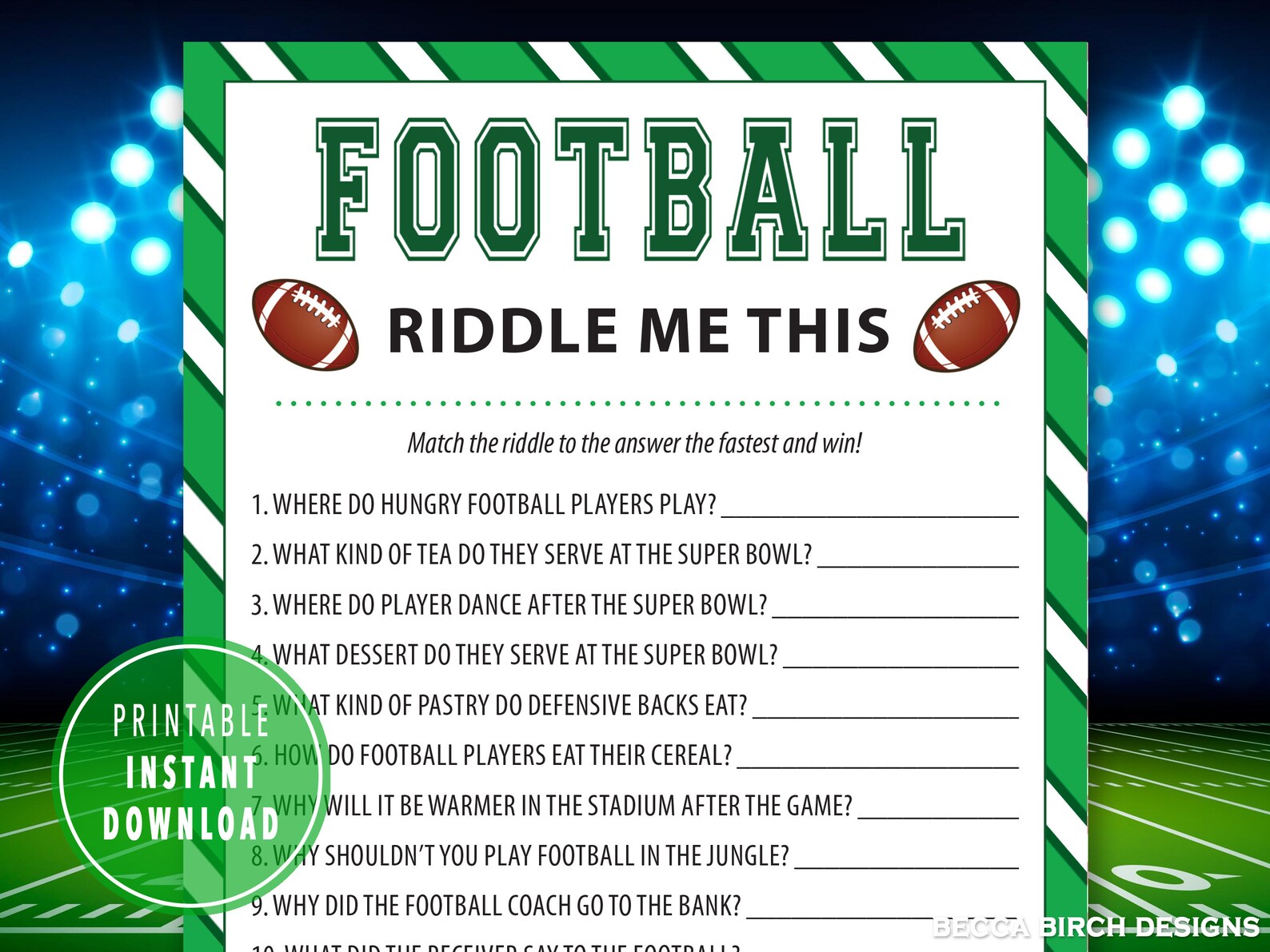 Football Riddle Me This Game | Super Bowl Games for Kids, Teens and ...