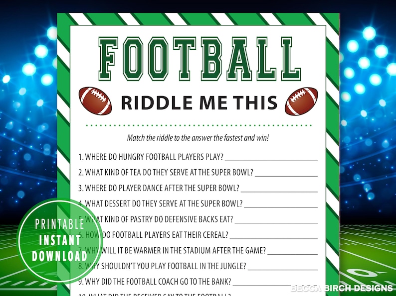 Football Riddle Me This Game | Super Bowl Games for Kids, Teens and ...