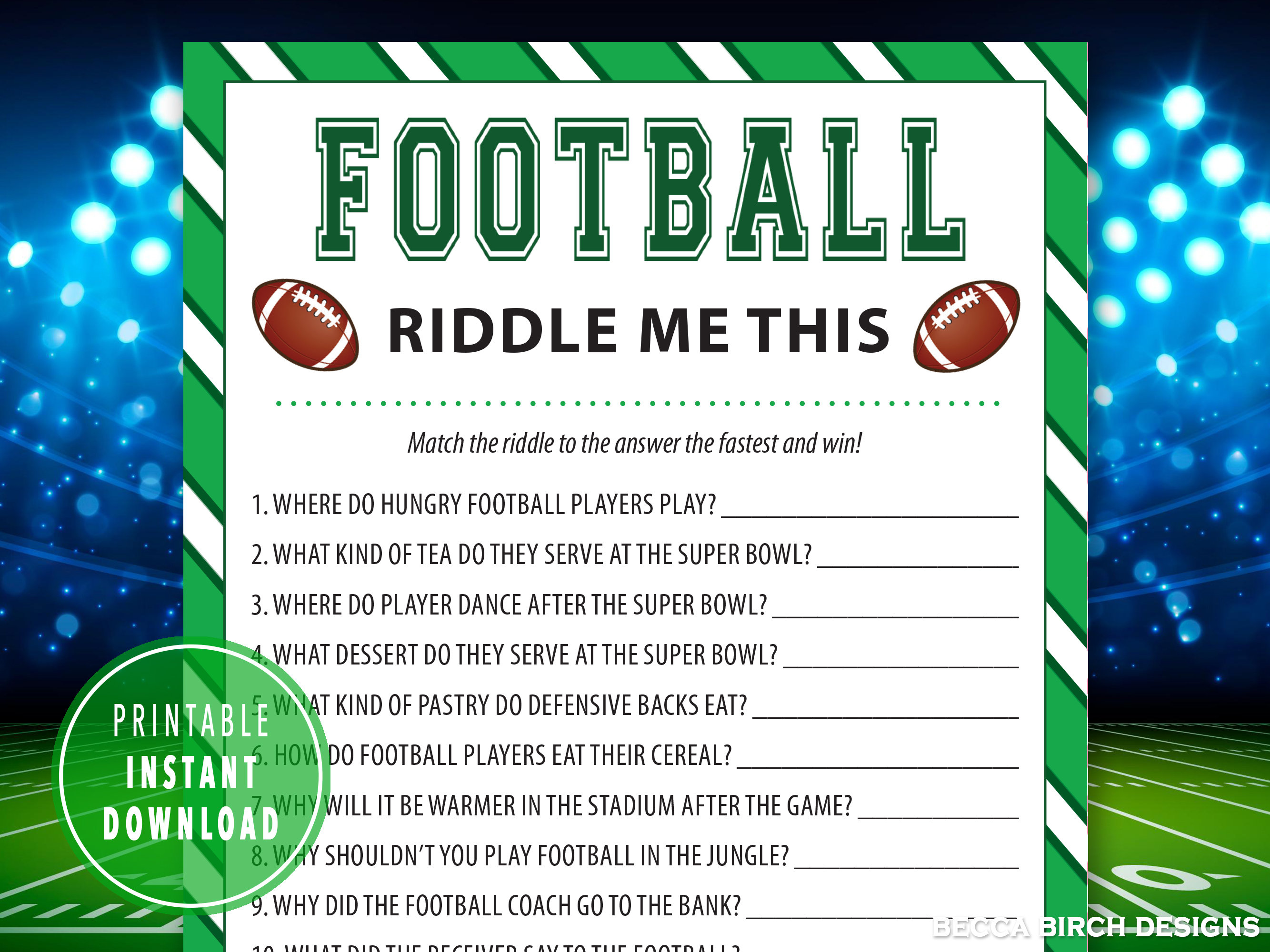 Football Riddle Me This Game | Super Bowl Games for Kids, Teens and ...