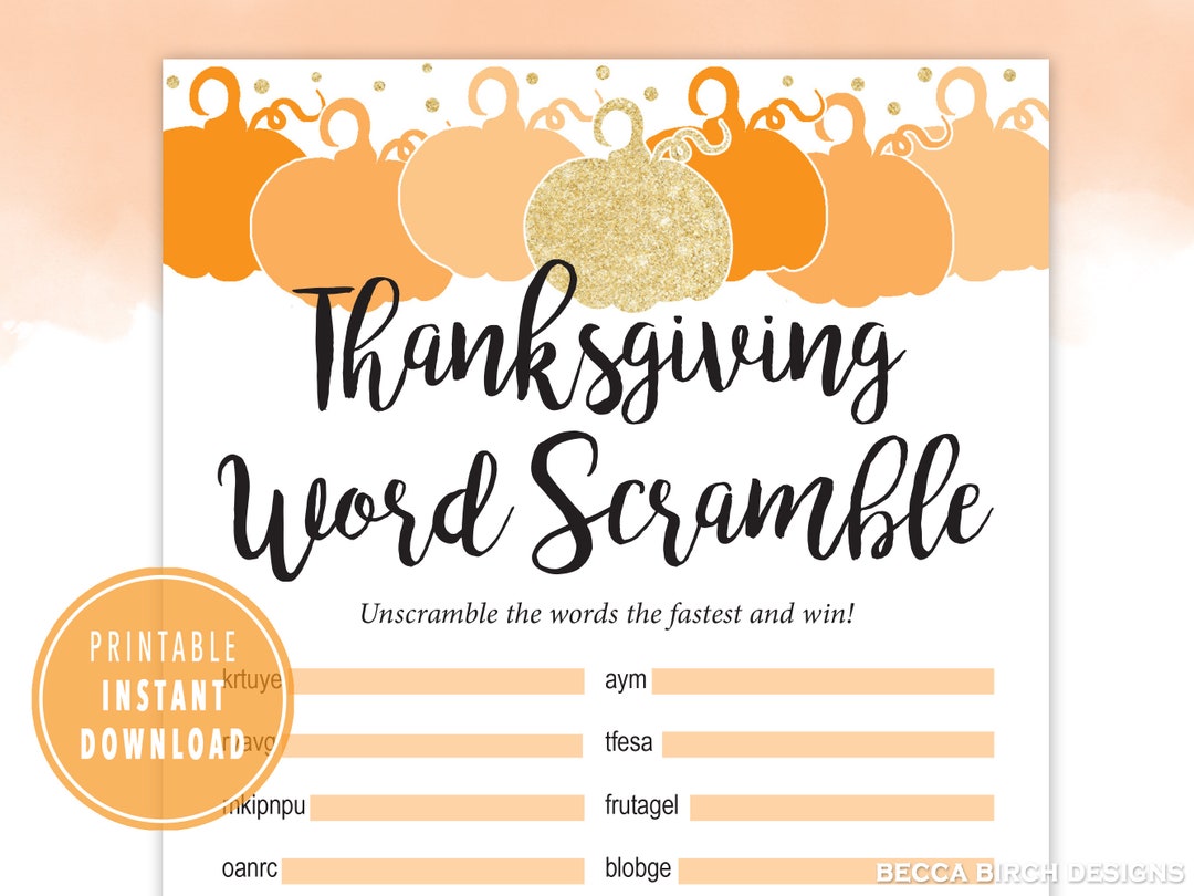 Thanksgiving Word Scramble – Printable Holiday Game (instant Download ...