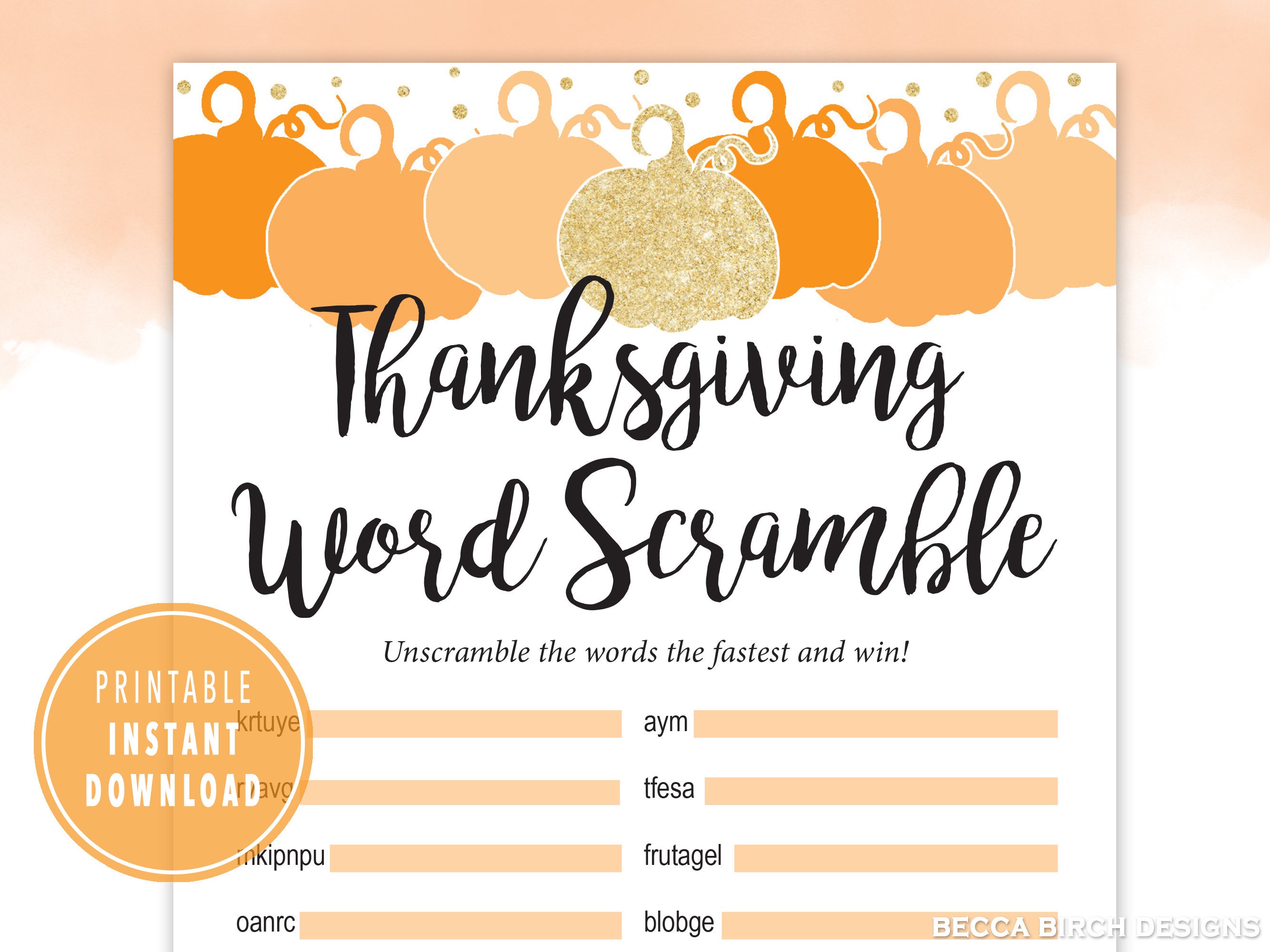 Thanksgiving Word Scramble - Printable Holiday Games - Activities for ...