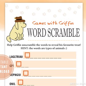 Kids Word Scramble Game Printable Kids Game Virtual Learning Game Home ...