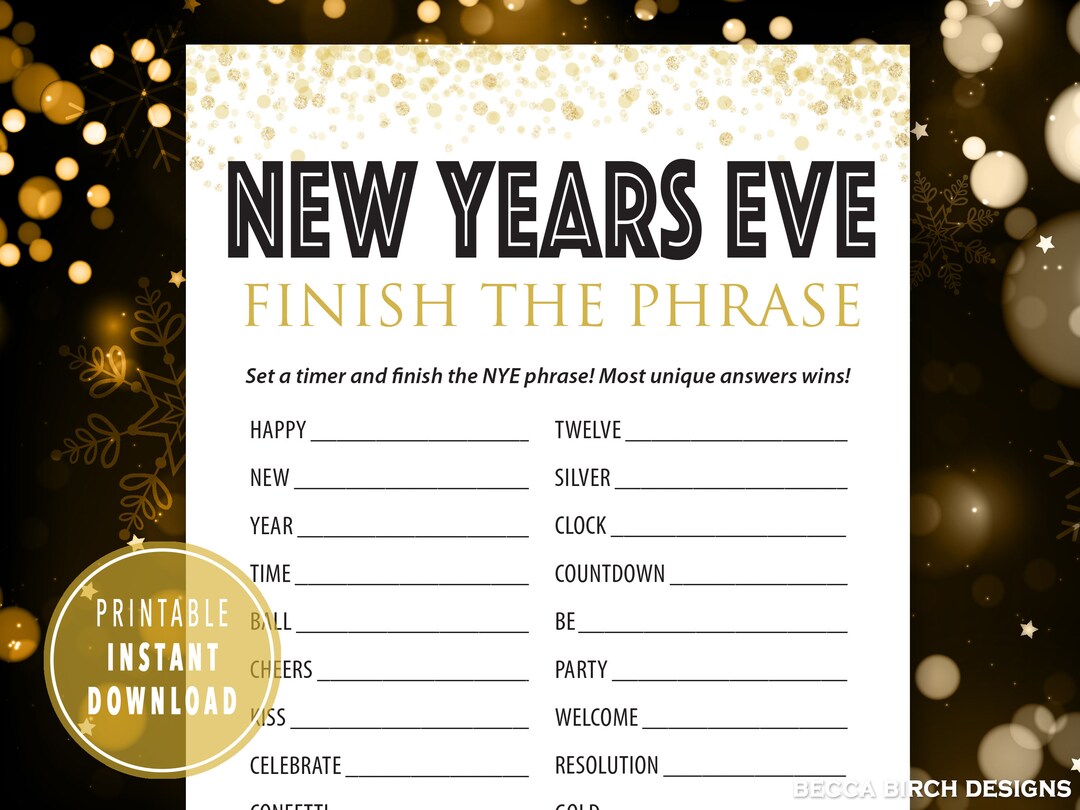 New Years Eve Finish the Phrase Game | New Years Eve Activity | Kids ...