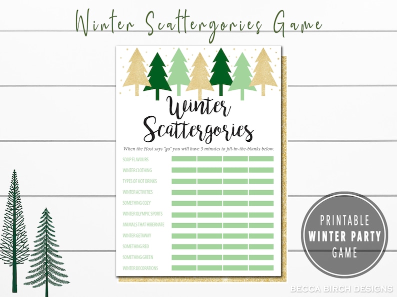 Winter Scattergories Game - Birthday Games - Classroom Game - Winter ...