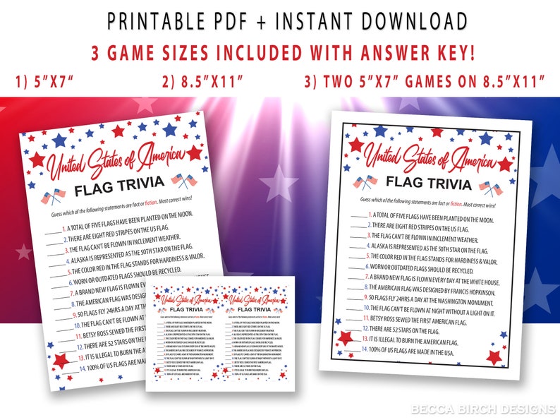 USA Flag Trivia Game | Fourth of July Games for Kids, Teens and Adults ...
