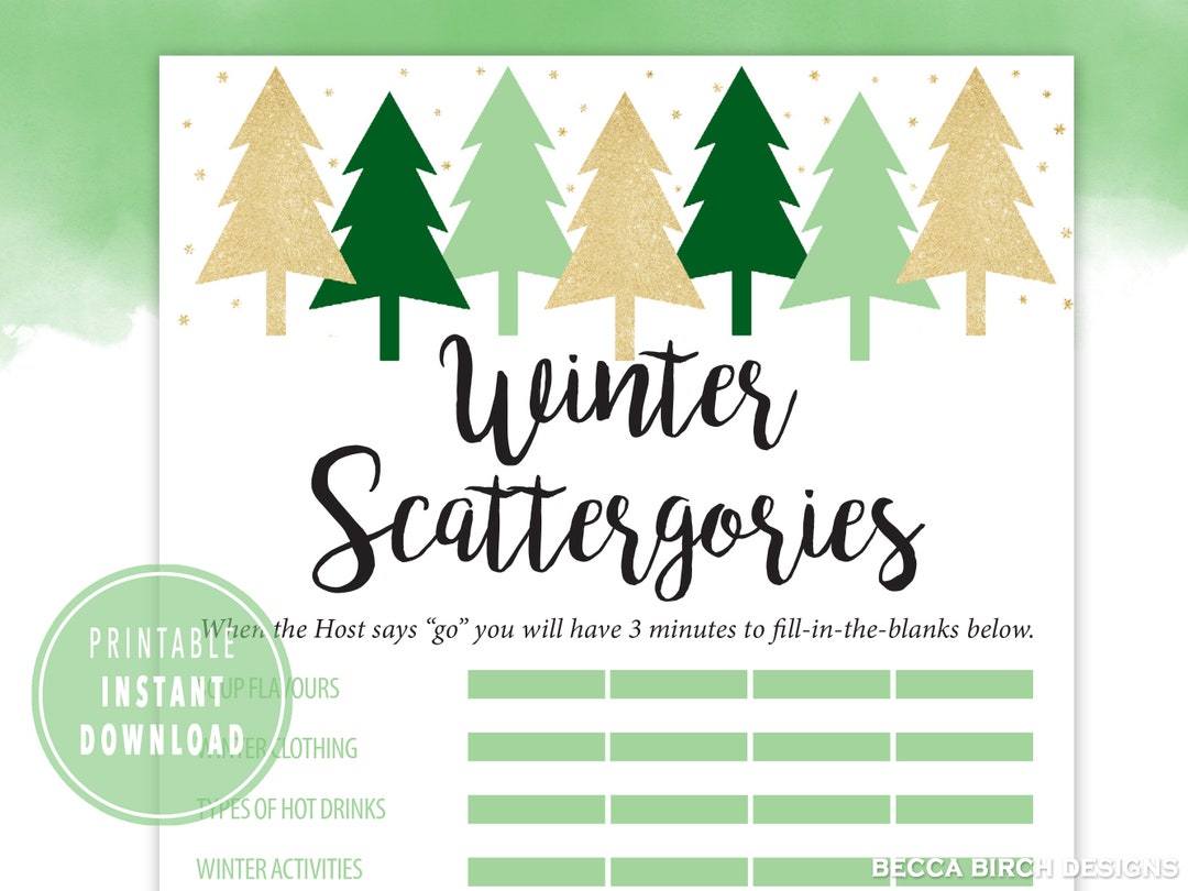 Winter Scattergories Game - Printable Game - Birthday Games - Classroom ...