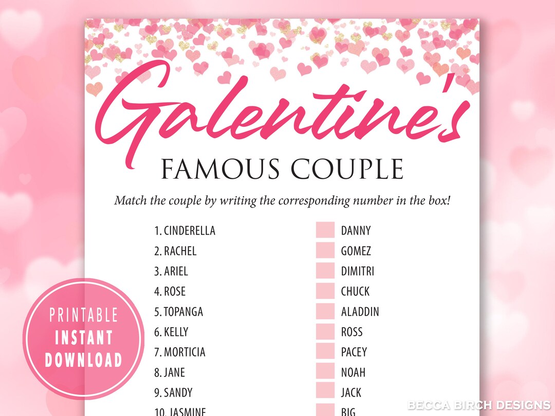 Galentine's Day Famous Couple Game - Girls Night (PDF Pattern) - Etsy