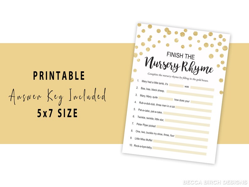 Finish the Nursery Rhyme Game – Printable Baby Shower (digital Download ...