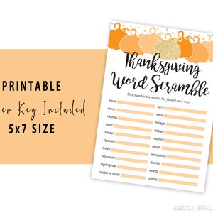 Thanksgiving Word Scramble - Printable Holiday Games - Activities for ...