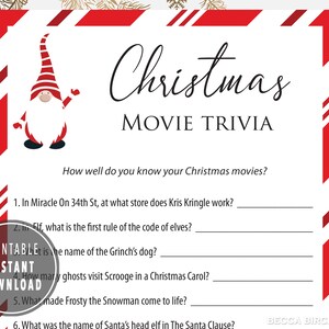 Christmas Movie Trivia - Printable Game - Holiday Party Games ...