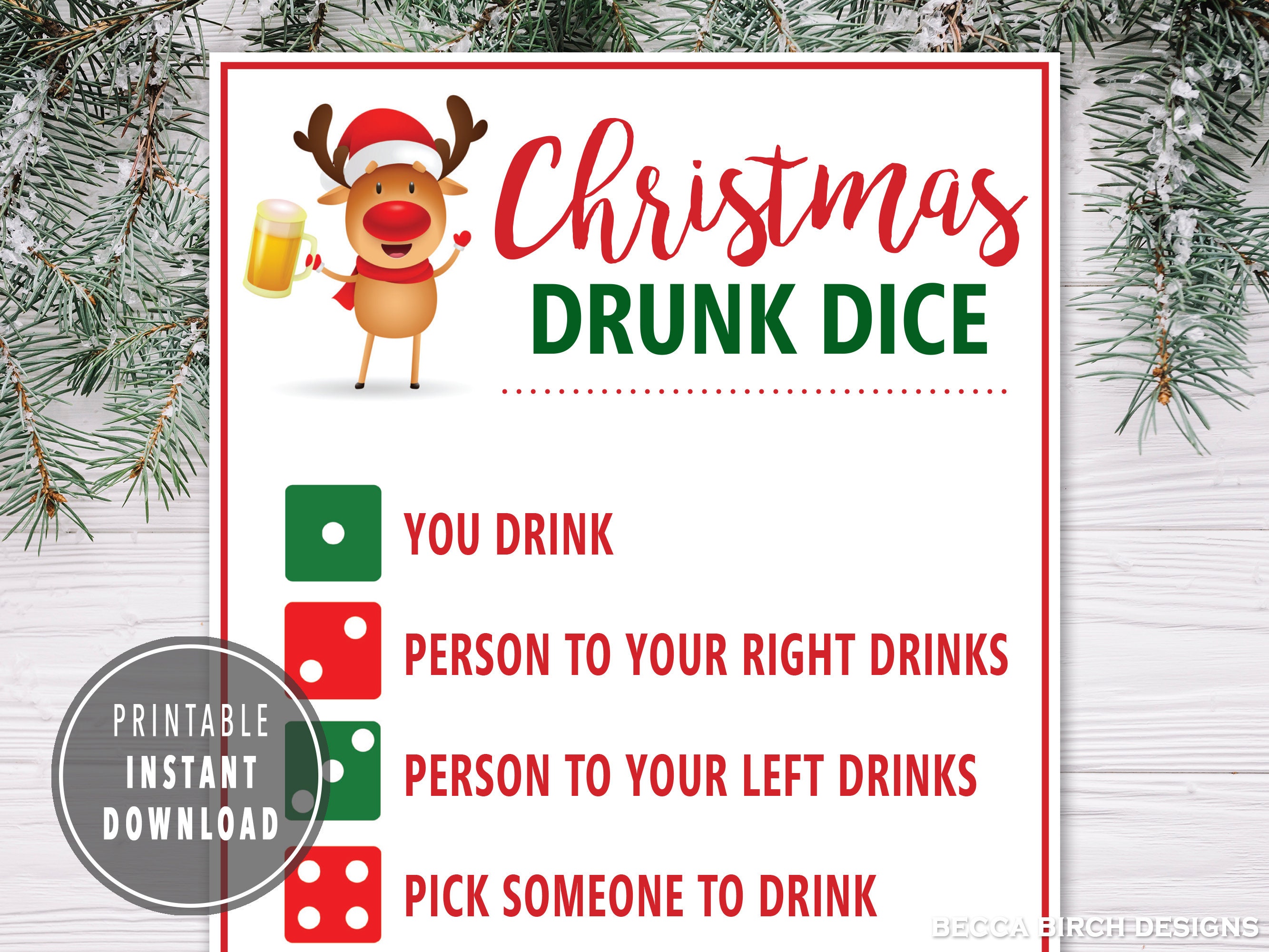 Christmas Drunk Dice Game - Christmas Party Games for Adults - Drinking ...