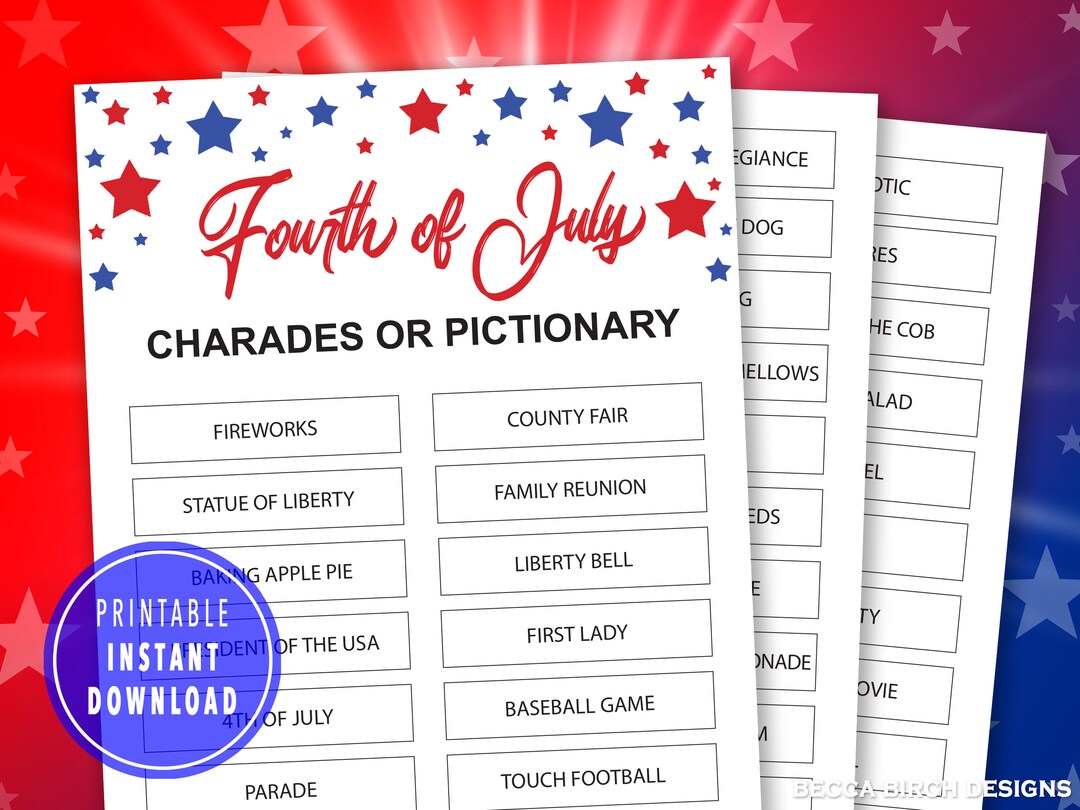 4th of July Charades or Pictionary | Fourth of July Games for Kids ...