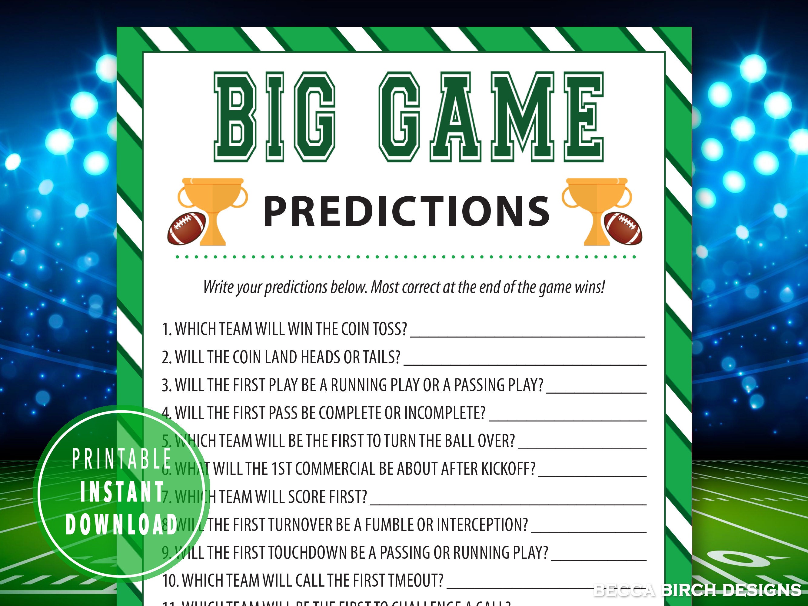 Big Game Predictions | Super Bowl Games for Kids, Teens and Adults ...